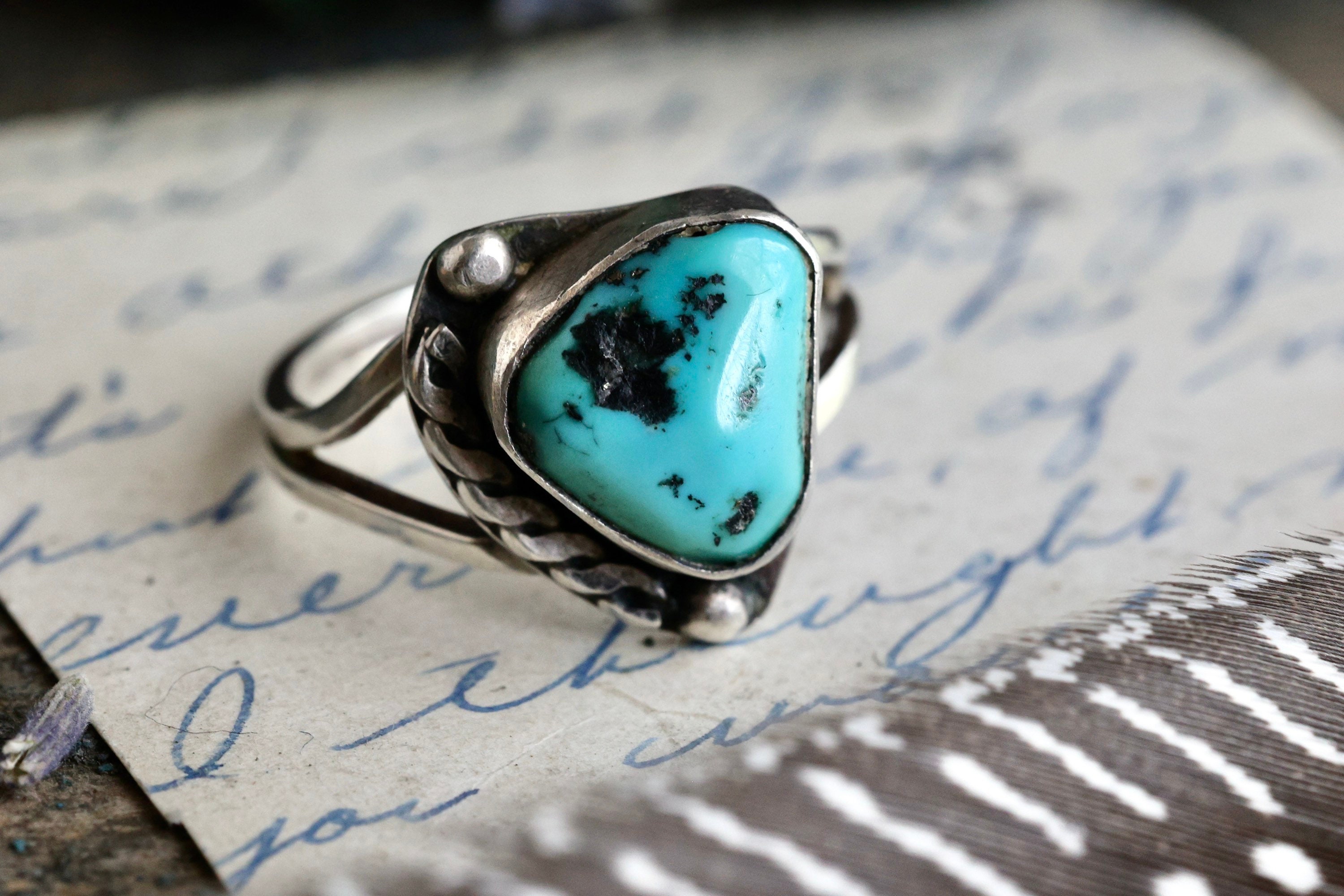 Vintage Navajo Kingman Turquoise Native American Sterling Silver Old ...