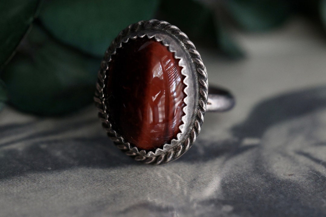Vintage Navajo Red Tigers Eye Ring Native American Sterling Silver Red ...