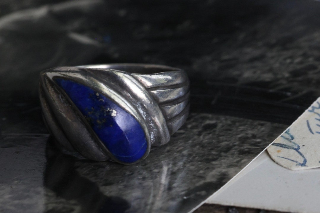 Vintage Lapis Ring Sterling Silver Lapis Lazuli Teardrop Inlay Ring ...