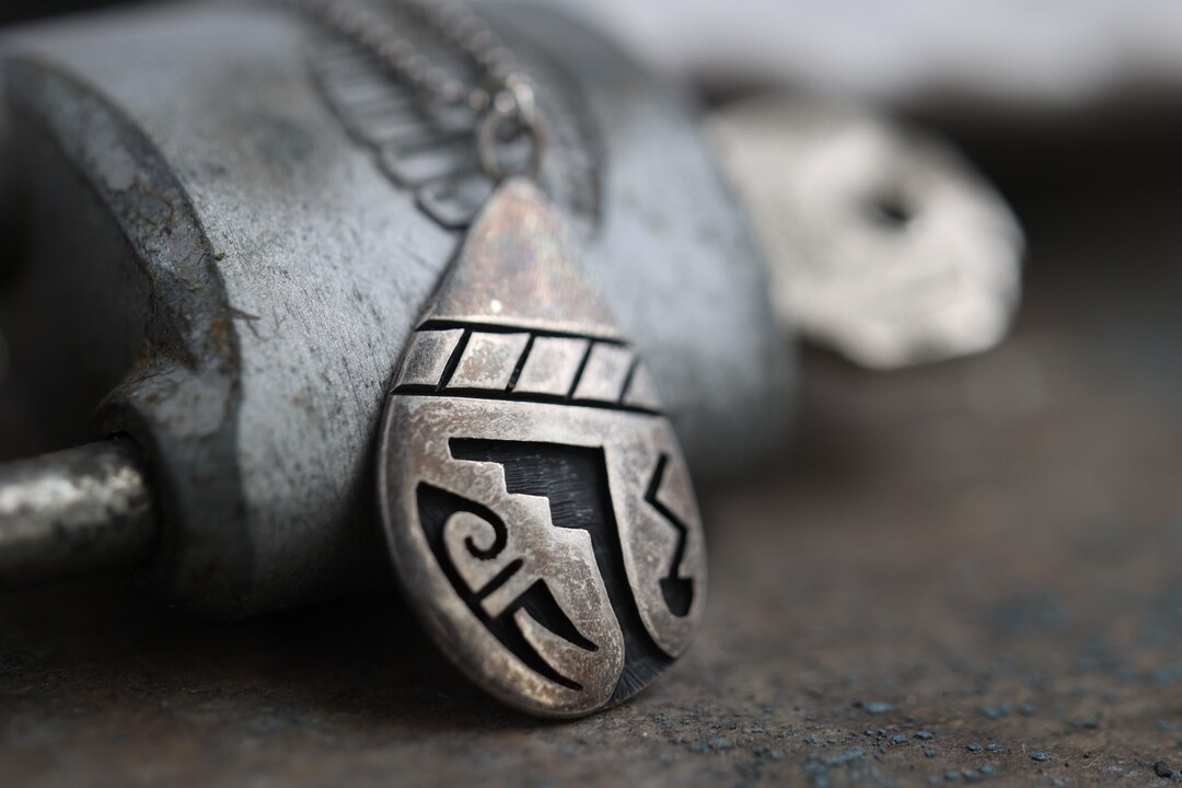 Vintage Hopi Overlay Bear Paw Snake Pendant Native American ...