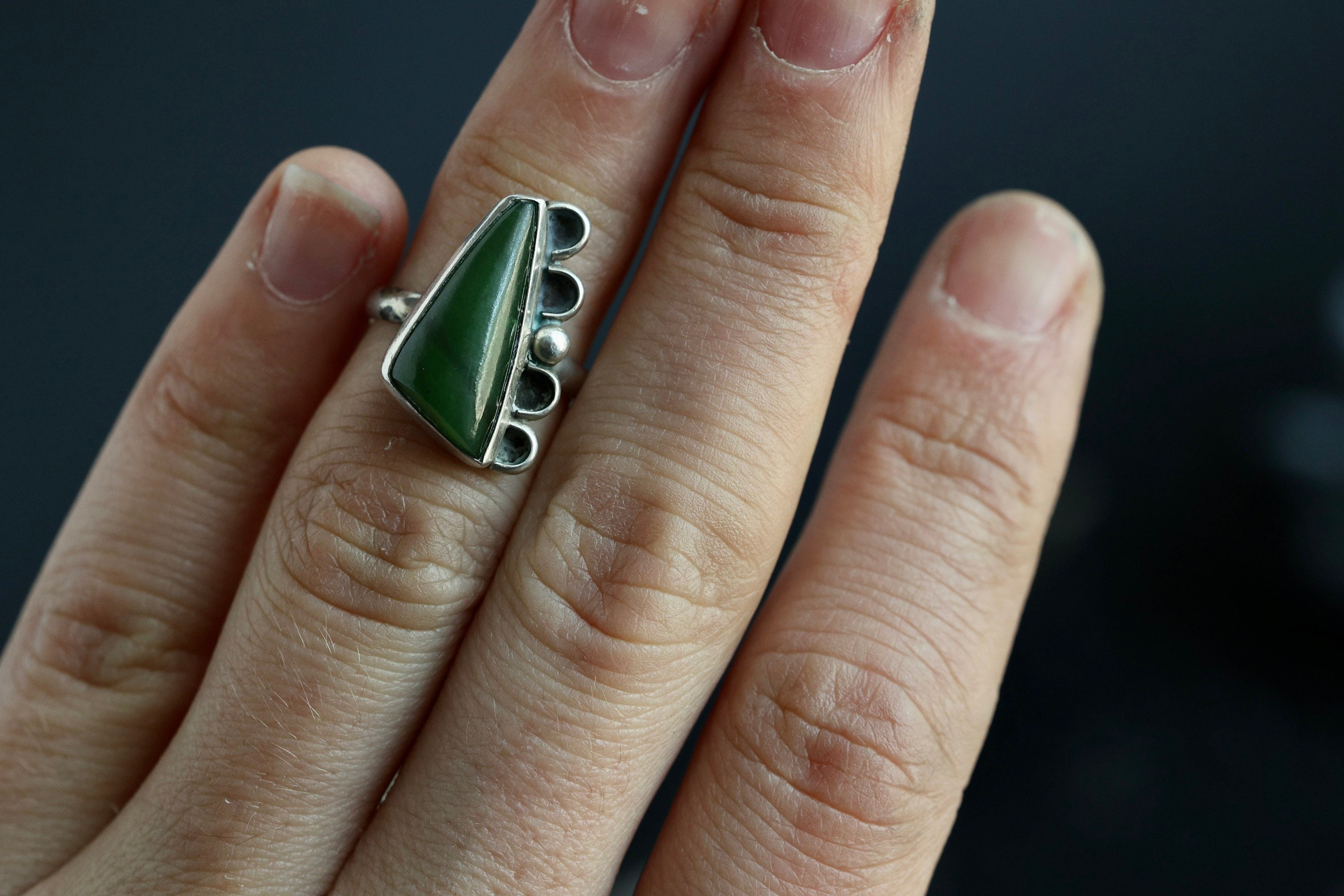 Vintage Navajo Green Nephrite Jade Ring Old Pawn Sterling Silver Native ...