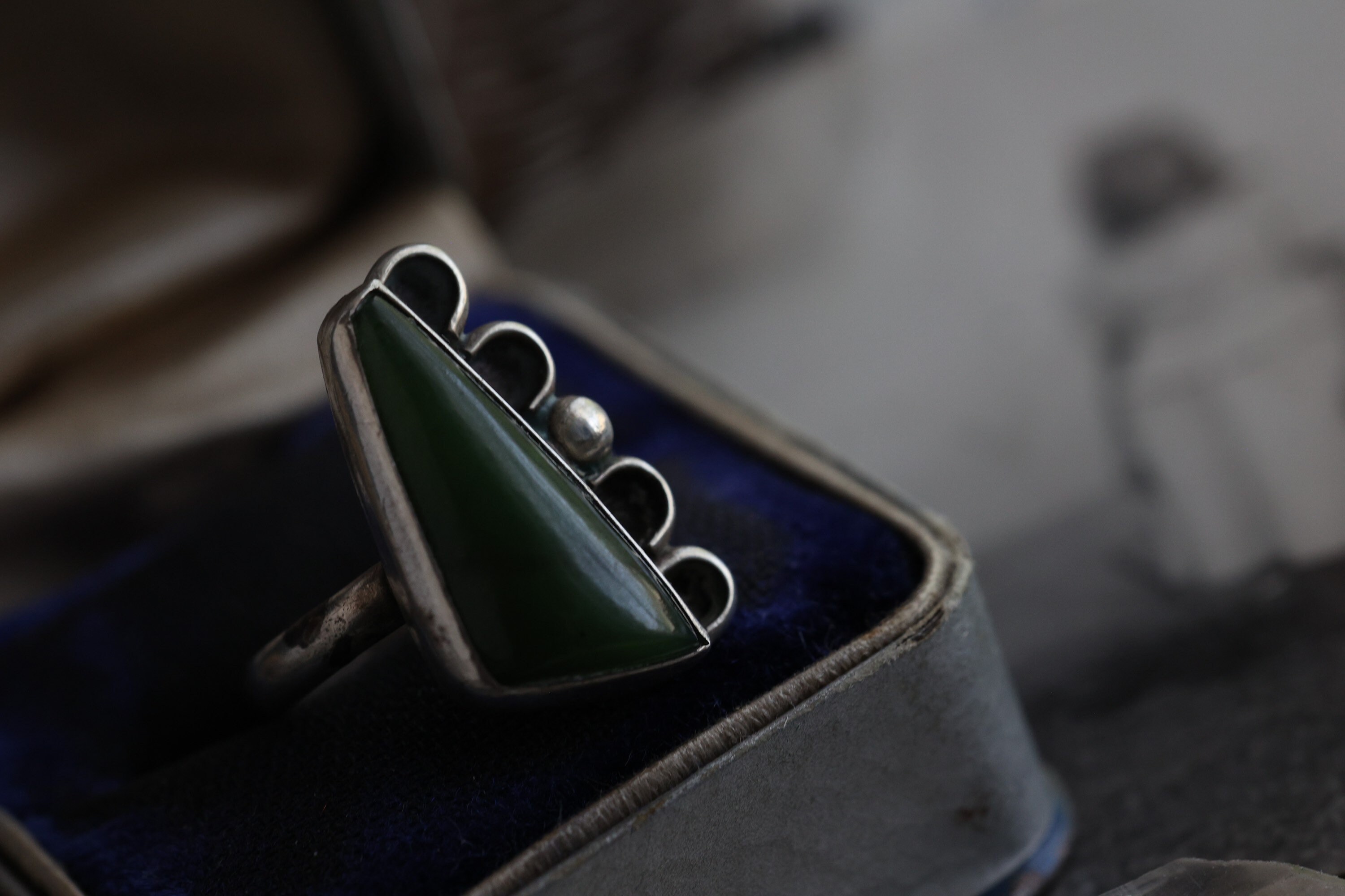 Vintage Navajo Green Nephrite Jade Ring Old Pawn Sterling Silver Native ...