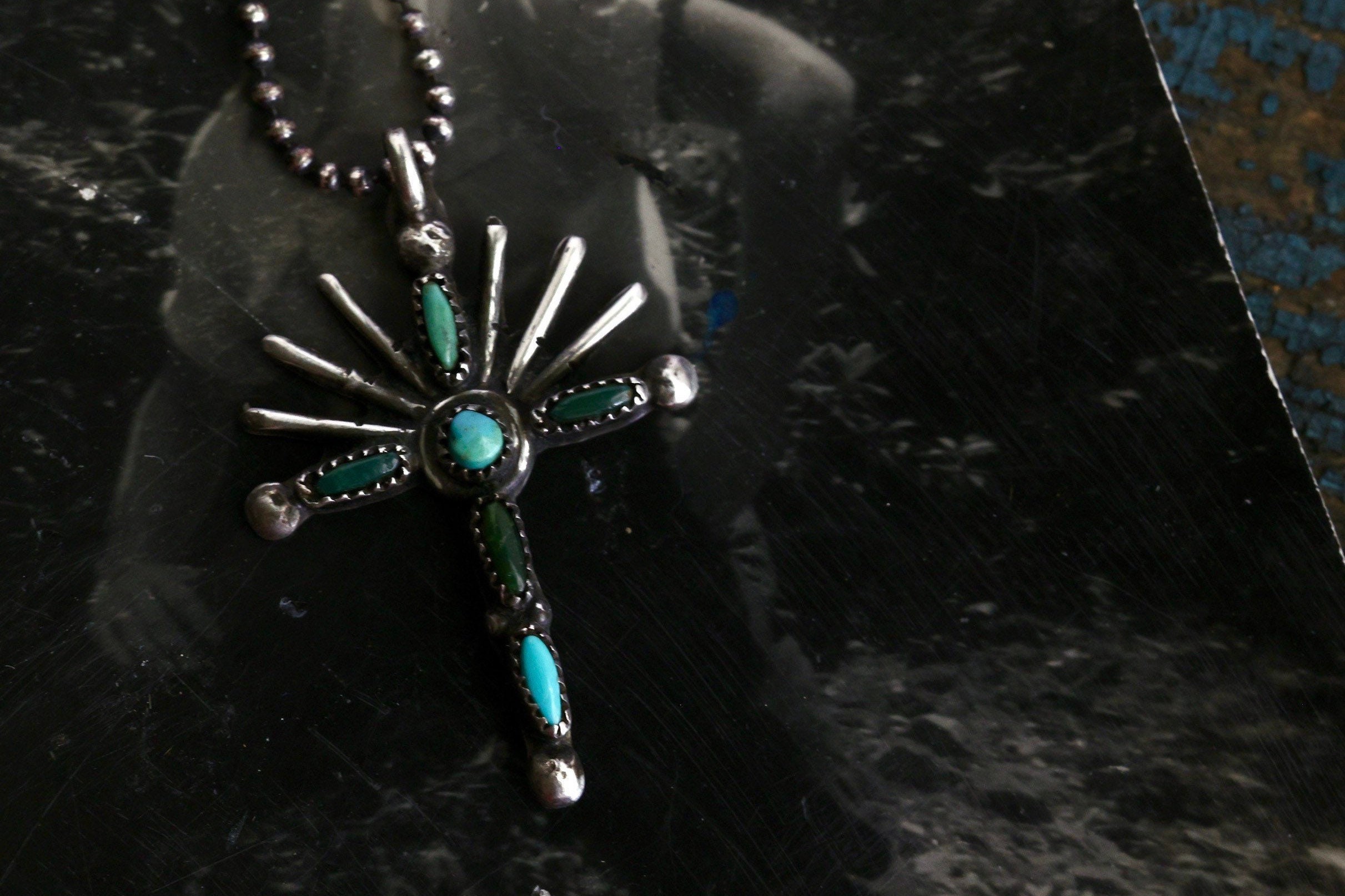 Vintage Zuni Turquoise Needlepoint Cross Pendant Native American ...