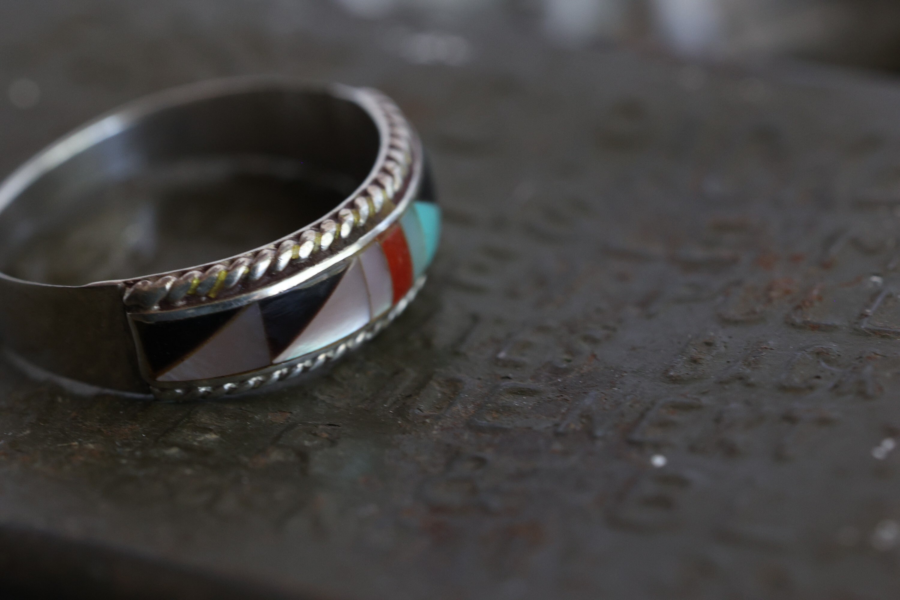 Vintage Zuni stone inlay ring Zuni inlay band Southwestern Zuni Mosaic ...