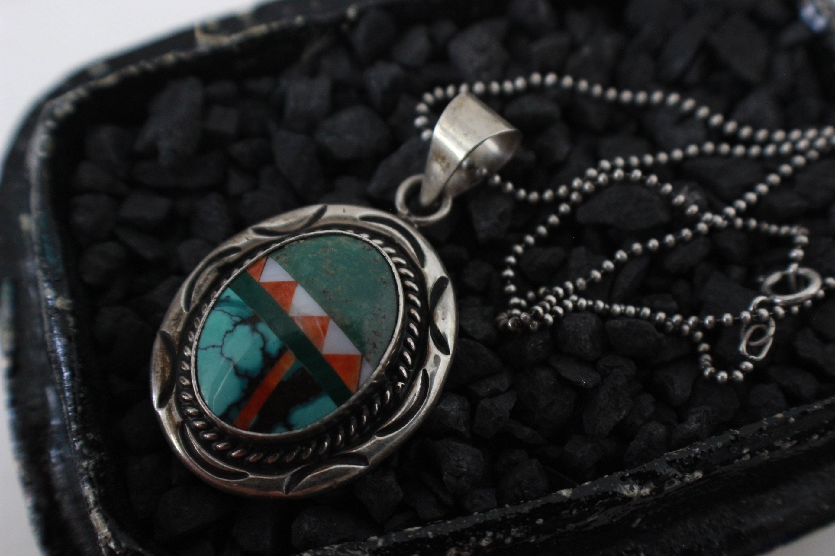 Vintage multicolor Zuni Mosaic Multi Stone Rug Pattern Inlay Pendant ...