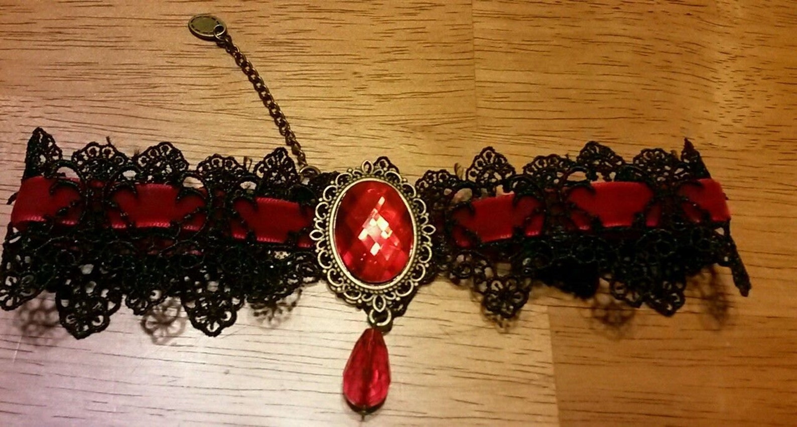 Handmade Victorian Goth Red Ribbon Crystal Bead Black Lace - Etsy
