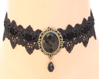 Handmade Victorian Goth Red Ribbon Crystal Bead Black Lace | Etsy