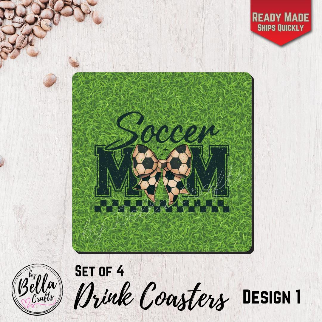 Soccer Mom Drink Coasters, Sublimated Neoprene Sport Coaster Sets of 4 ...