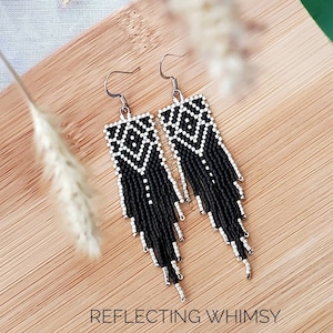 Black Reverie, Seed Bead Fringe Earrings, Red Hot Summer Collection - Etsy