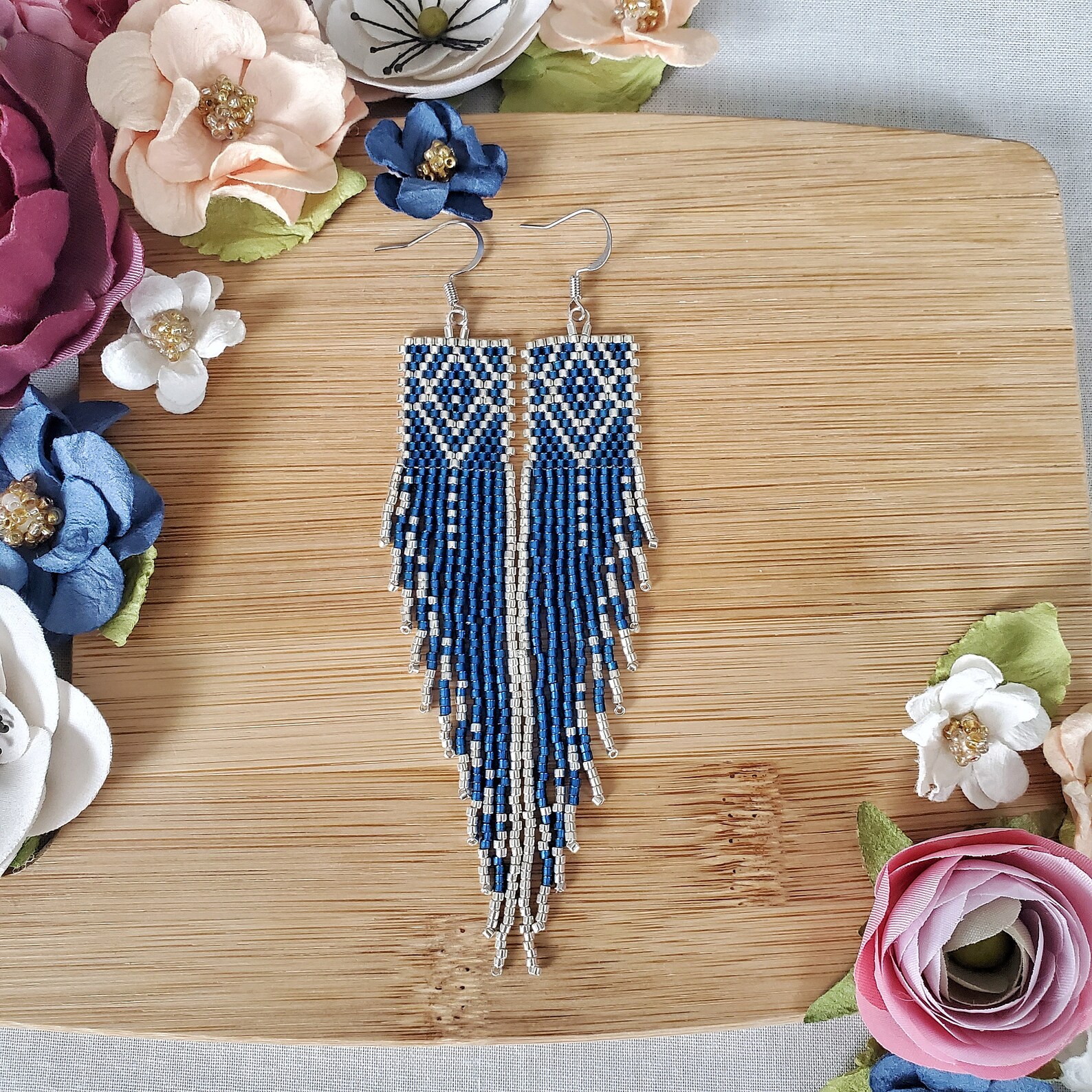 Sapphire or Raspberry Reverie Seed Bead Fringe Earrings, the ...