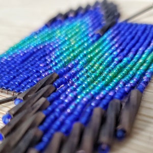 Peacock's Pride Beaded Triangles, Seed Bead Fringe Earrings - Etsy