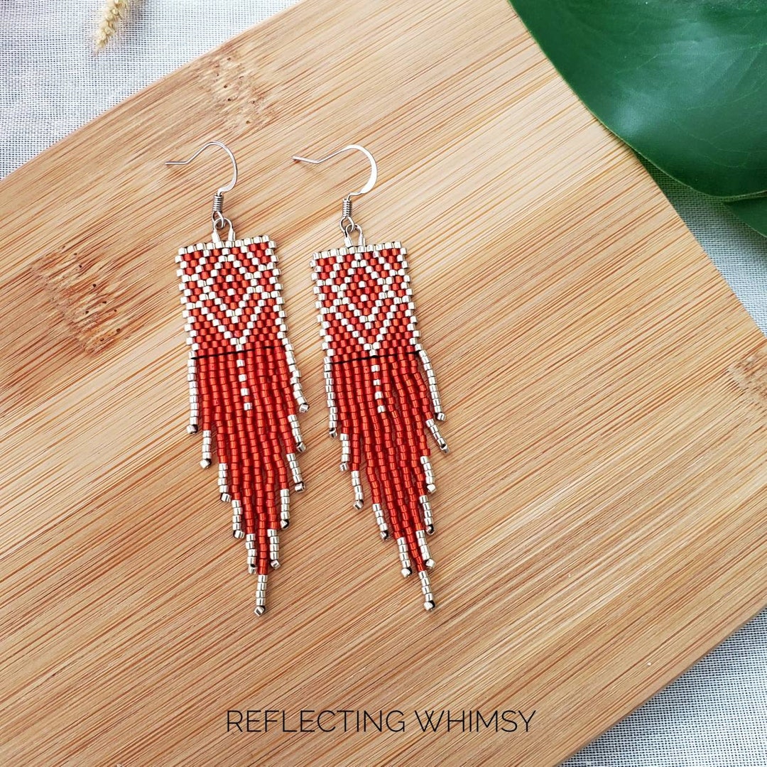 Red Reverie Seed Bead Fringe Earrings Red Hot Summer - Etsy UK