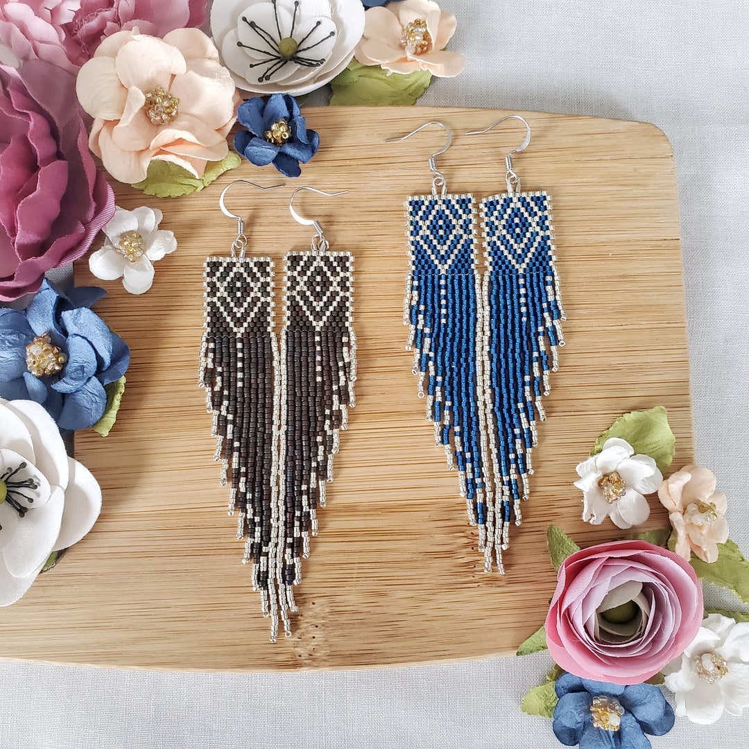 Sapphire or Raspberry Reverie Seed Bead Fringe Earrings, the ...