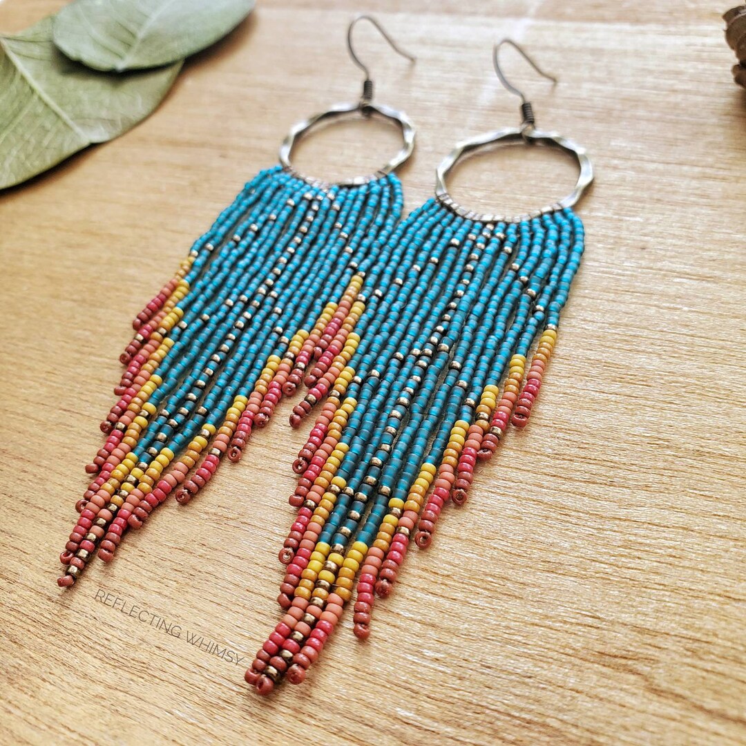 Leaf Design Seed Bead Fringed Hoops, the Falling Slowly Collection - Etsy