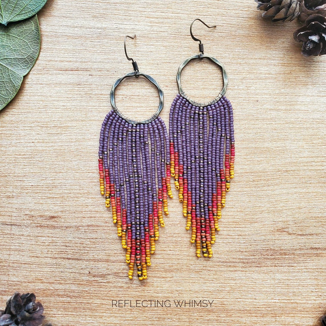Leaf Design Seed Bead Fringed Hoops, the Falling Slowly Collection - Etsy