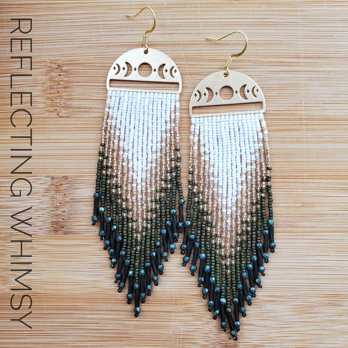 White Moonlit Peony Gradient Seed Bead Fringeearrings the - Etsy