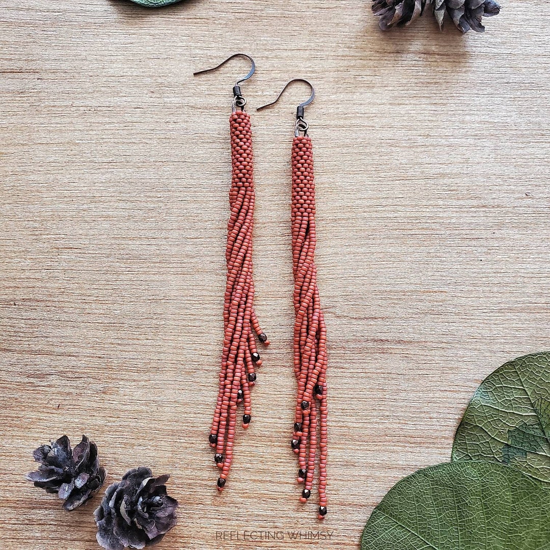 Solid Tassels W/ Bronze Seed Bead Fringe Earrings, the Falling Slowly ...