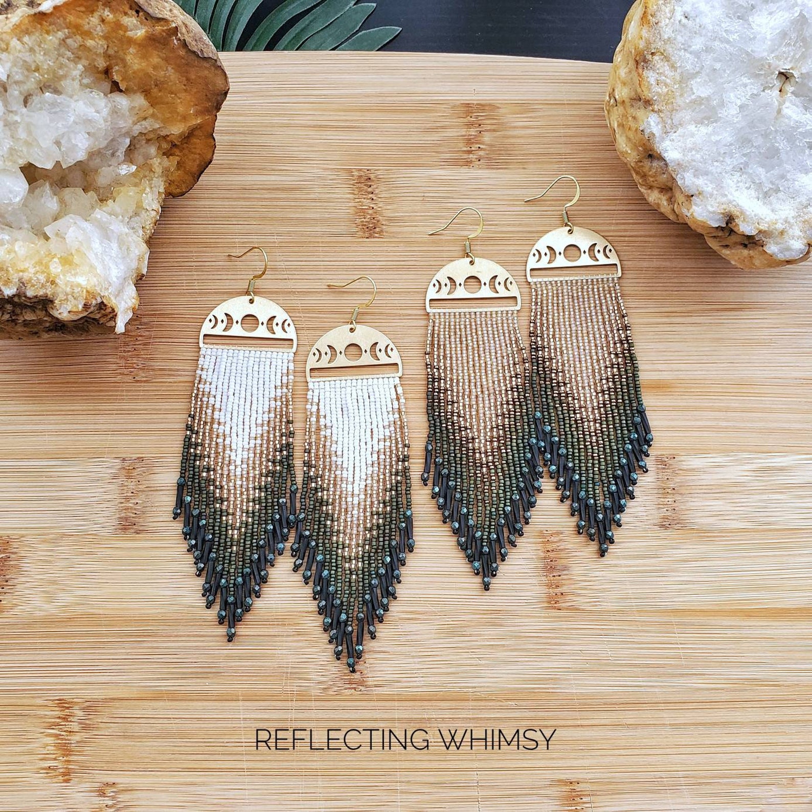 White Moonlit Peony Gradient Seed Bead Fringeearrings the - Etsy