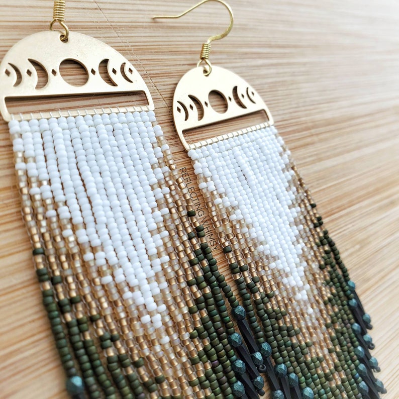 White Moonlit Peony Gradient Seed Bead Fringeearrings the - Etsy