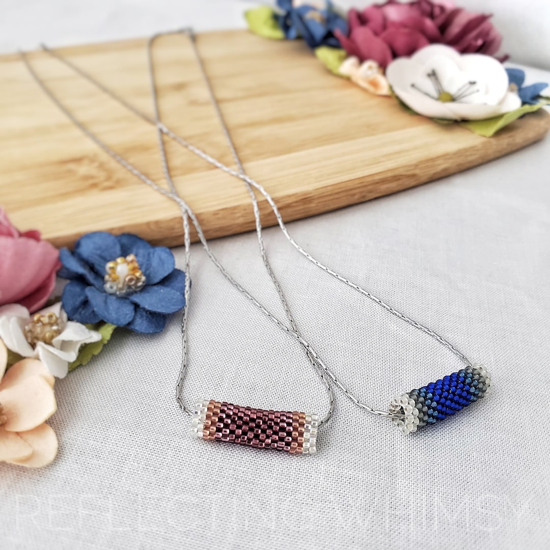 Scintillant Ombre Color Peyote Tube Necklace, Stainless Steel 18" Snake ...