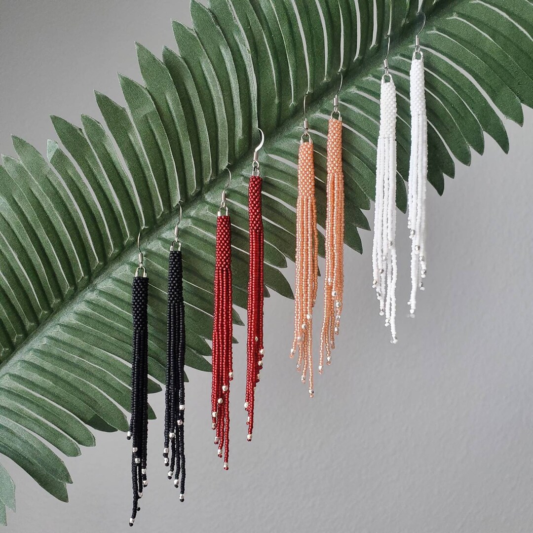 Solid Color Tassels Seed Bead Fringe Earrings With Silver or Gold ...