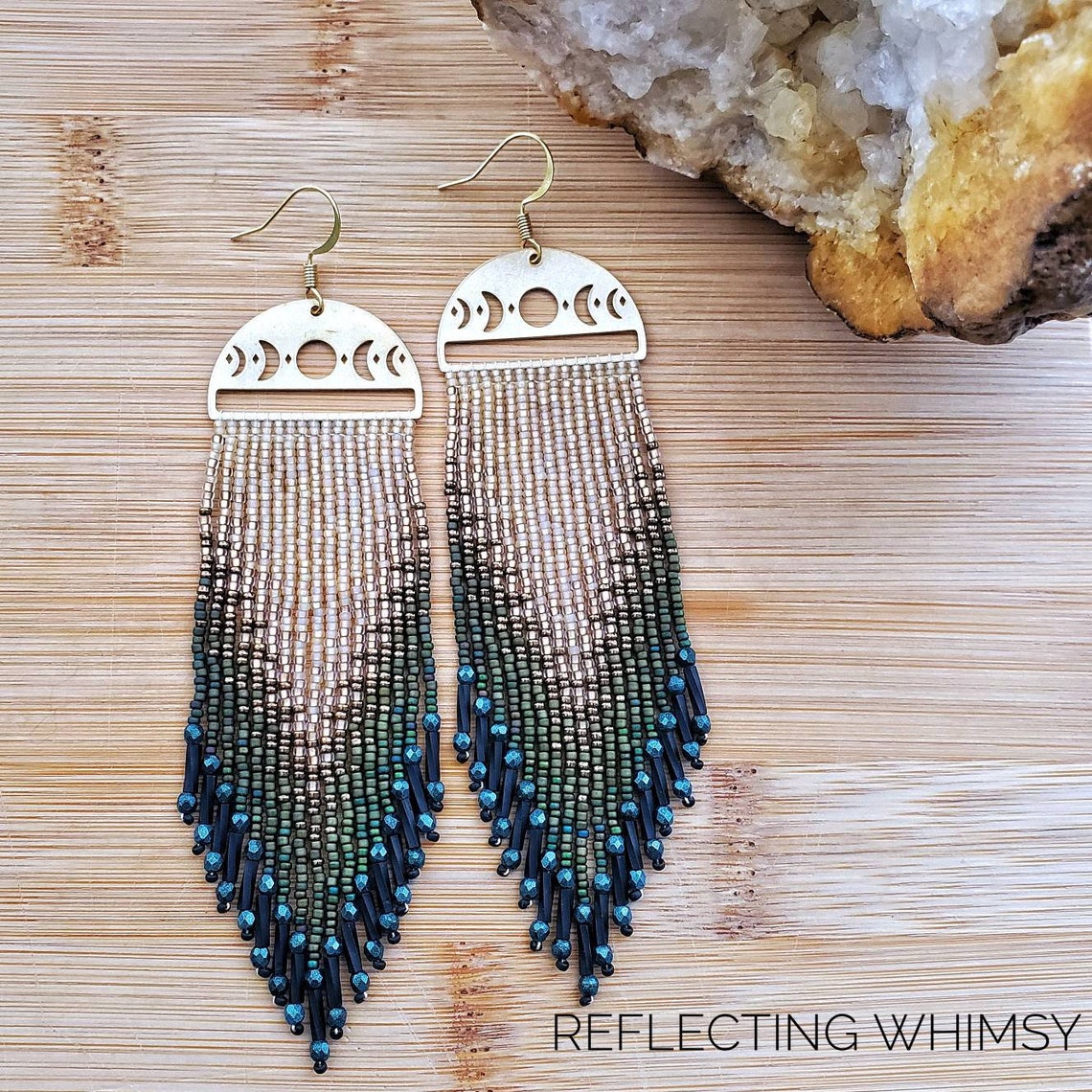 White Moonlit Peony Gradient Seed Bead Fringeearrings the - Etsy