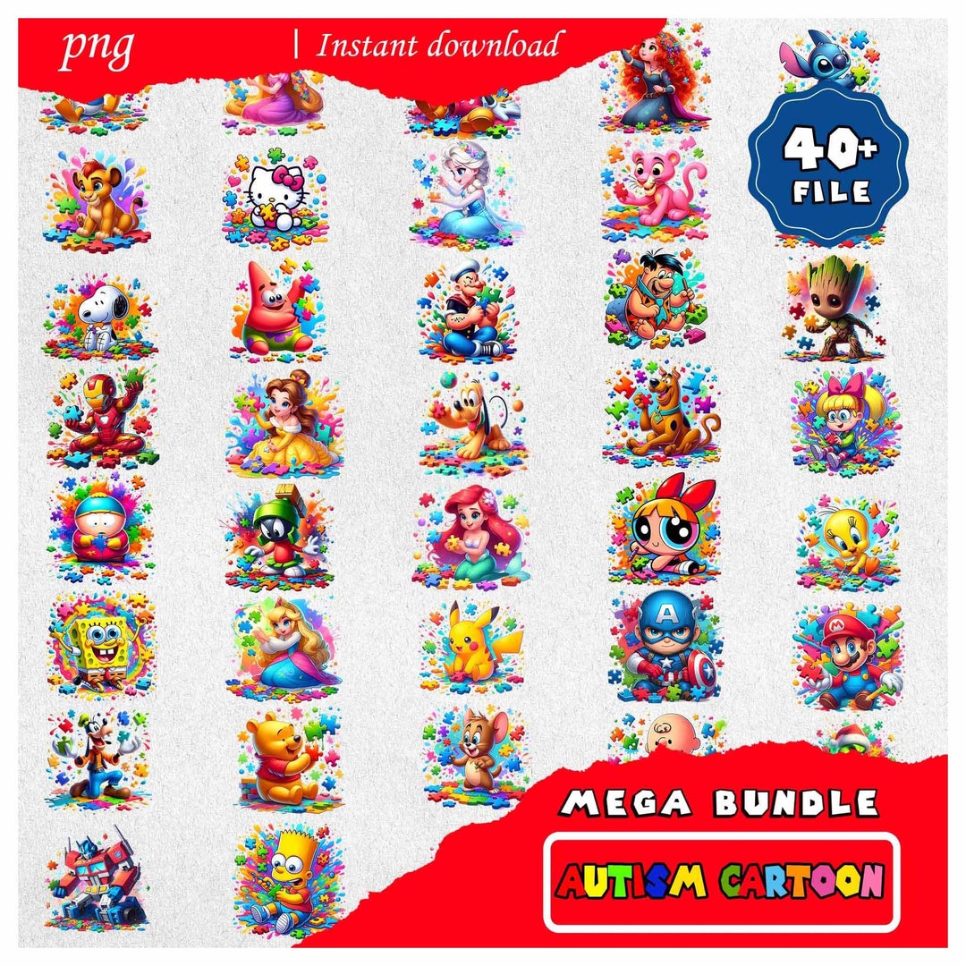 Cartoon Character Autism Png Bundle, Autism Awareness Png, Autism ...