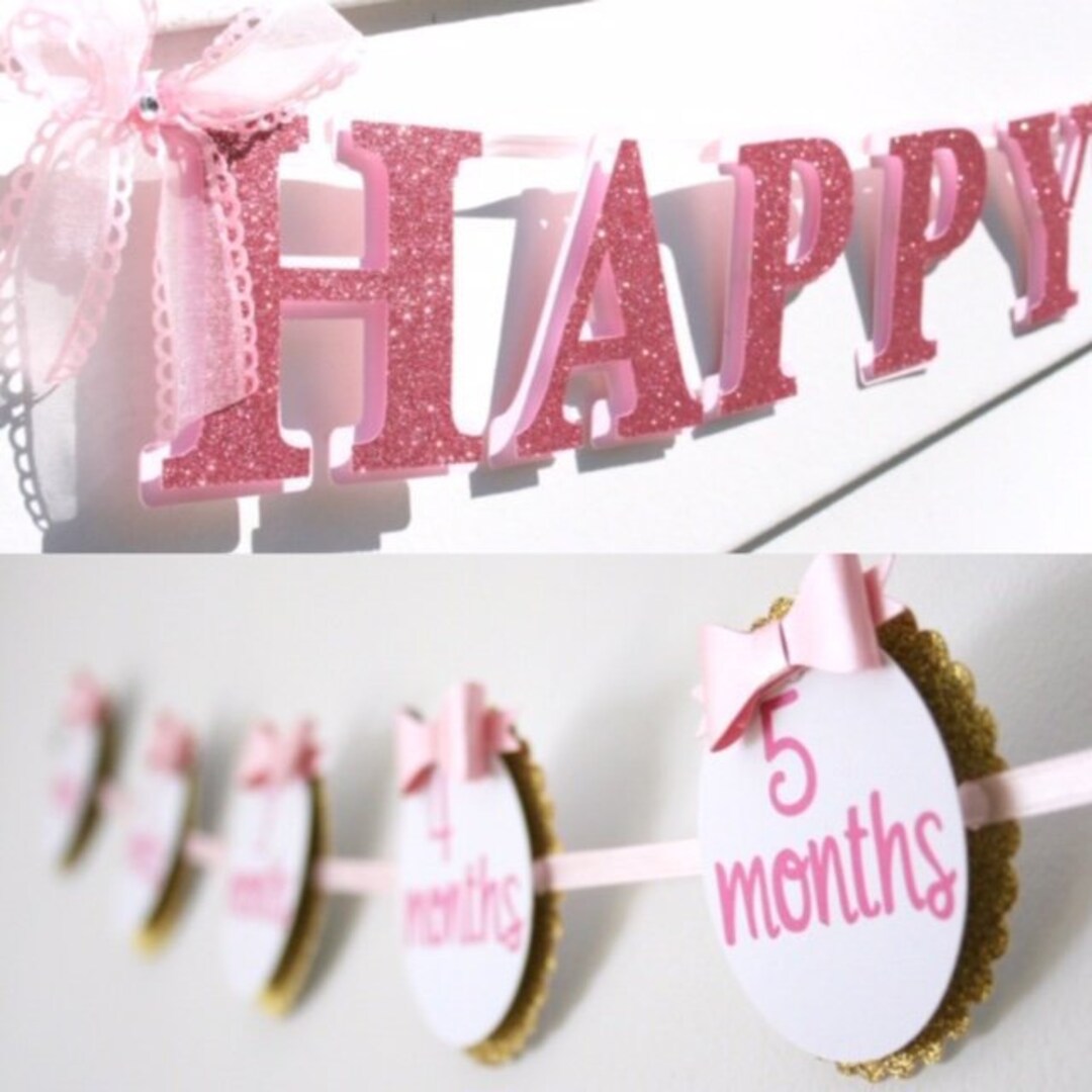 First Year Birthday Banners 1st Year Girl Birthday Banner 12 Month ...
