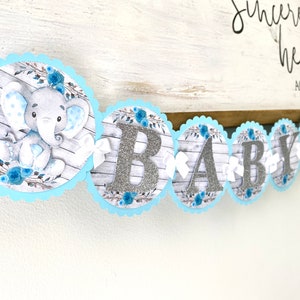 Baby Shower Banner It's A Boy Banner Baby Blue Elephant Themed Baby ...