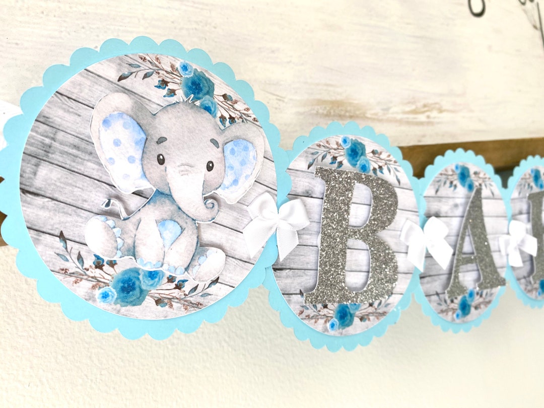 Baby Shower Banner It's A Boy Banner Baby Blue Elephant Themed Baby ...