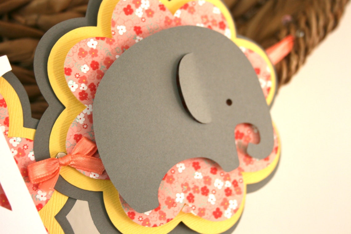 Elephant Banner Birthday Banner Baby Shower Decorations Coral - Etsy