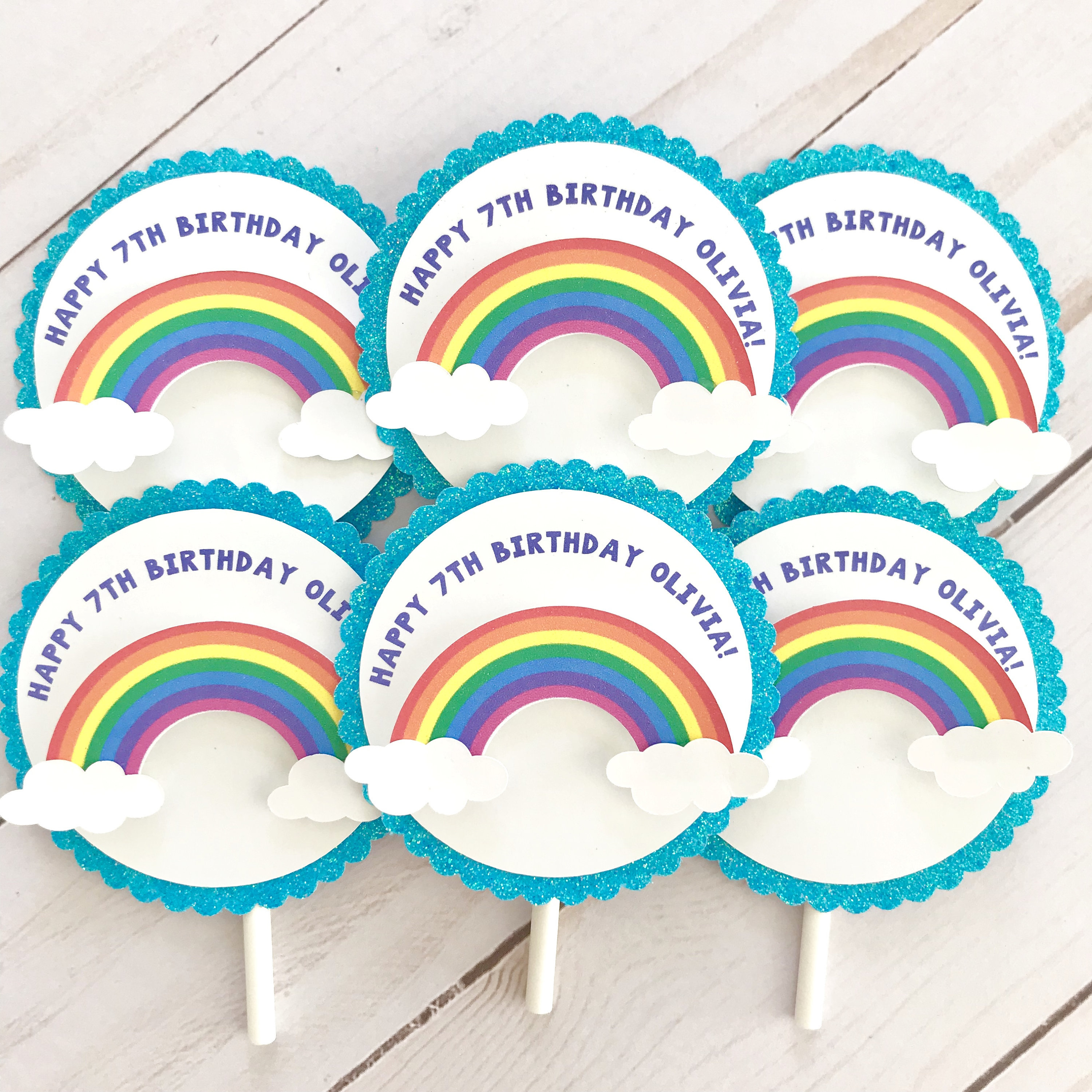 Rainbow Cupcake Toppers Rainbow Birthday Decorations | Etsy
