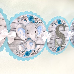 Baby Shower Banner It's A Boy Banner Baby Blue Elephant Themed Baby ...
