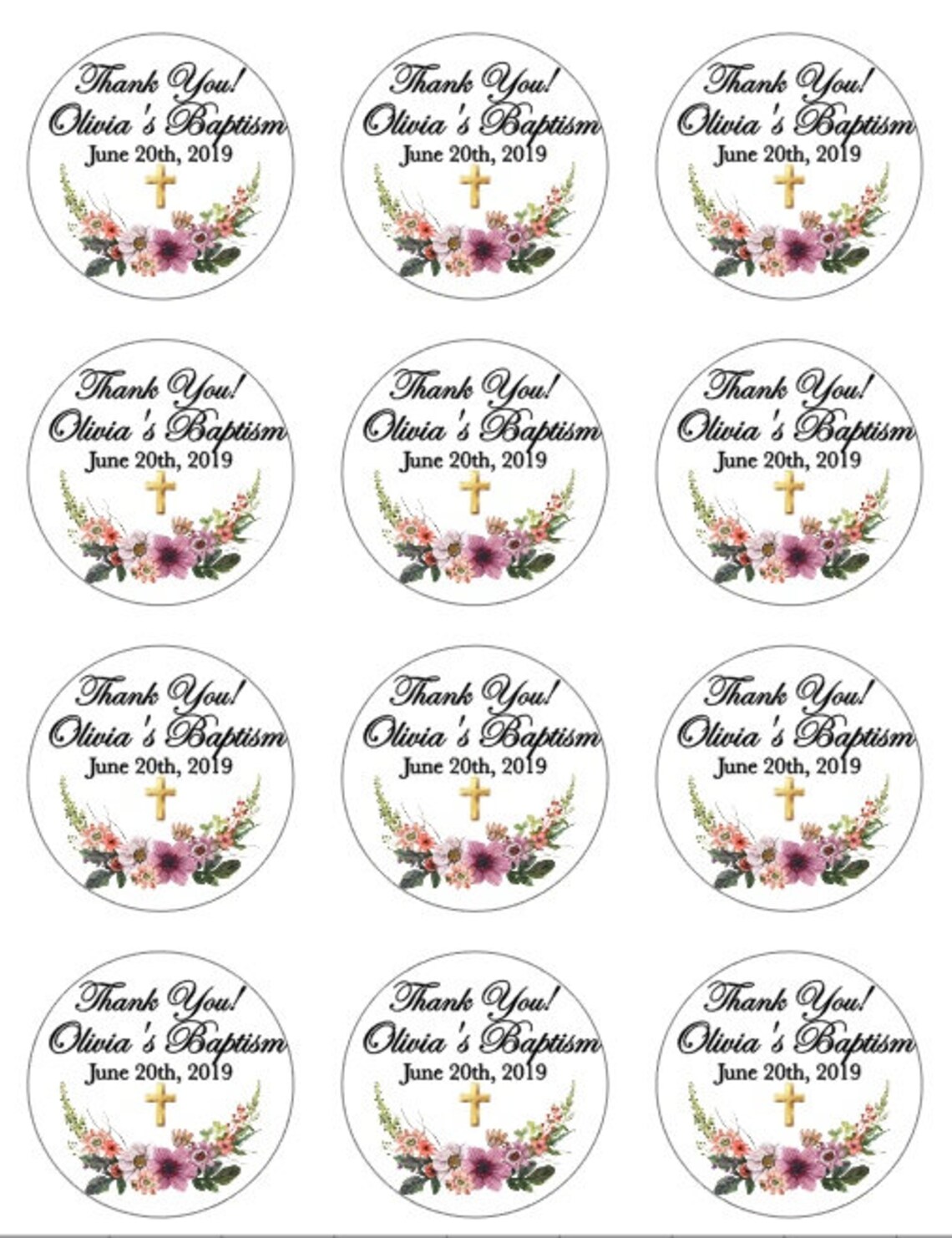 Personalized Baptism Stickers Thank You Stickers Floral - Etsy