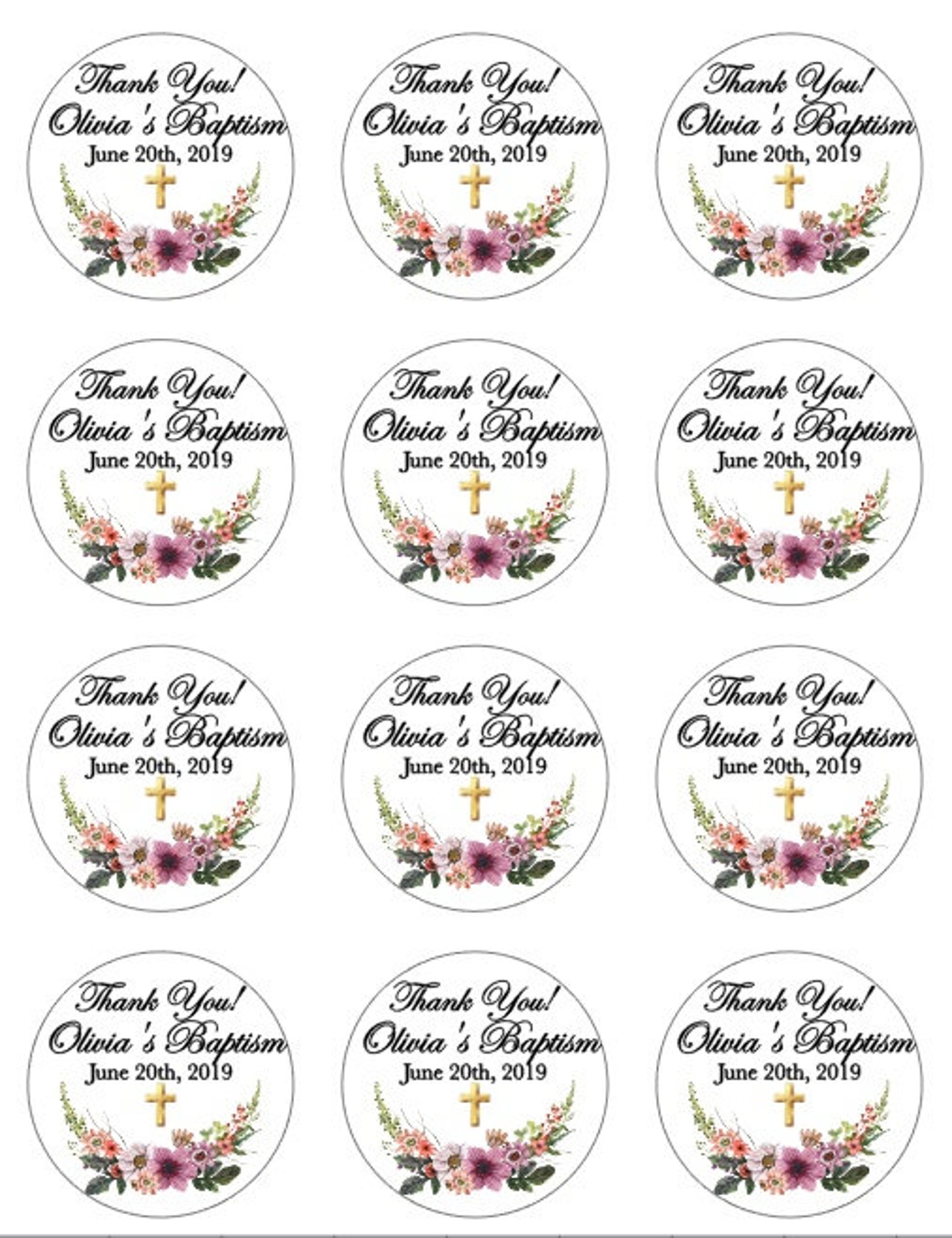Personalized Baptism Stickers Thank You Stickers Floral - Etsy