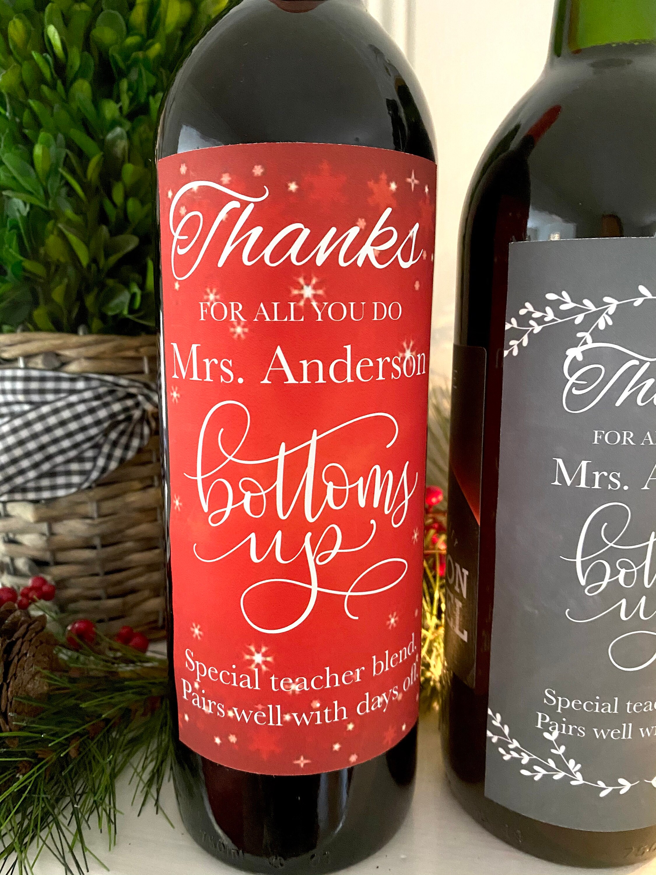 Teacher Gifts Personalized Wine Labels Wine Bottle | Etsy