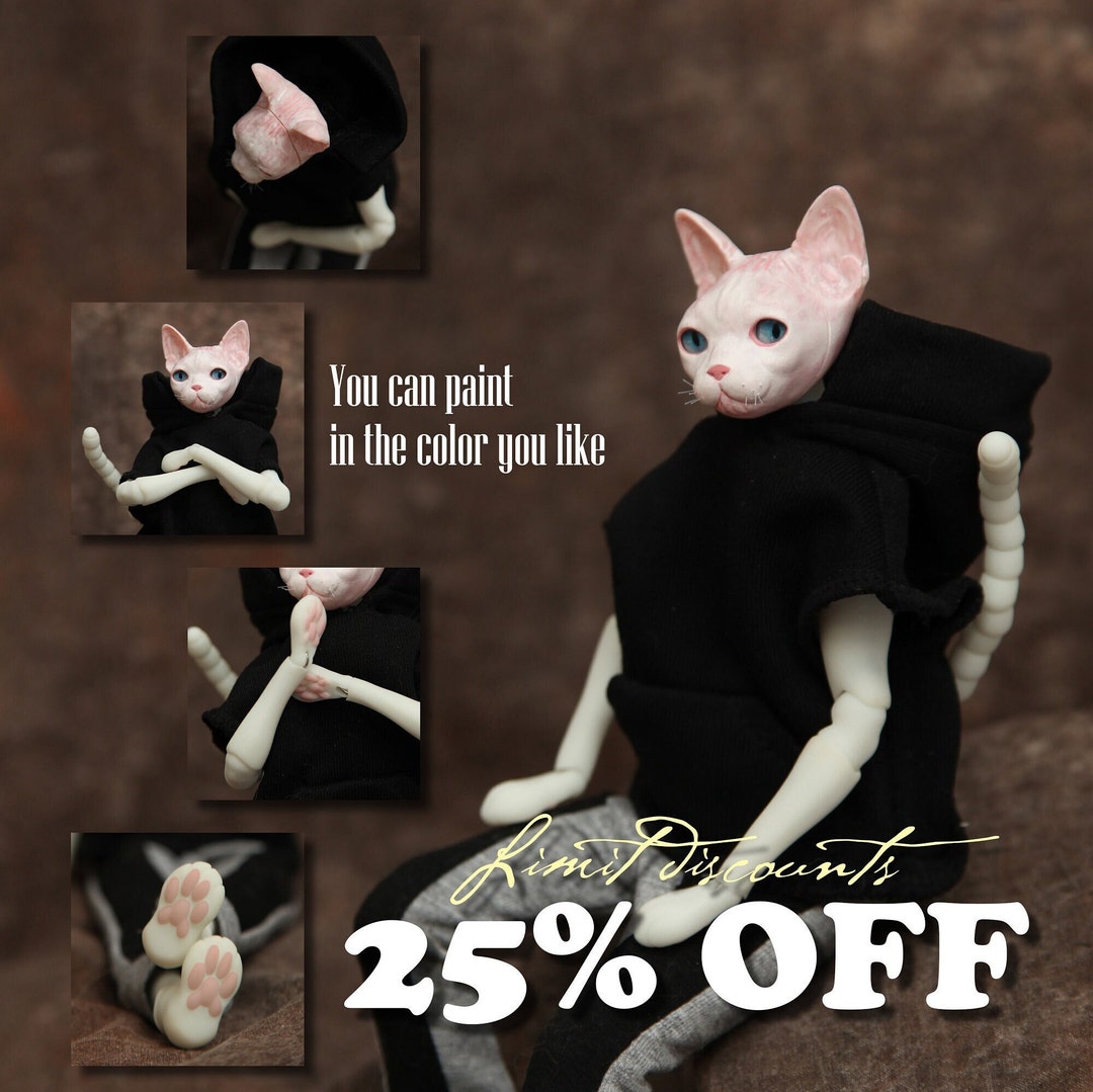 BJD Cat 1/6 Doll 28cm High Resin Doll 3d Printing White Skin Diy - Etsy