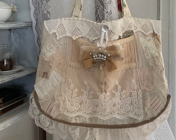 Vintage Inspired Wearable Art Purse Bag Tattered Lace Tote Bag ...