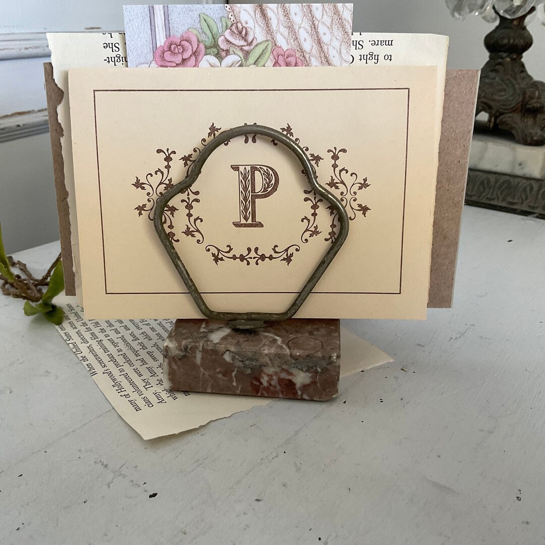 Vintage Marble and Metal Paper Holder, Desktop Organizer, Brown and ...