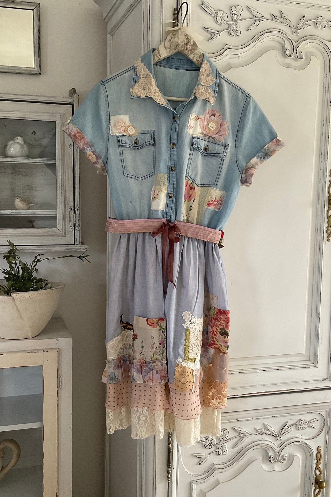 Faded Blue Upcycled Dress Wearable Art Fabric Collage Gypsy Dress, - Etsy