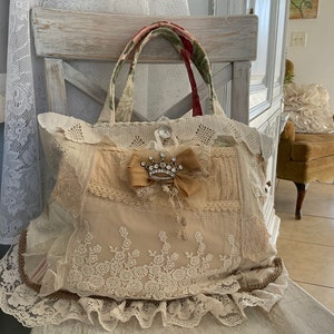 Vintage Inspired Wearable Art Purse Bag Tattered Lace Tote Bag ...