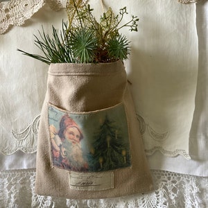 Primitive Christmas Fabric Pocket-vintage Linen-vintage Postcard ...