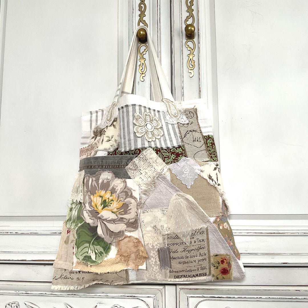 Wearable Art Bag Fabric Collage Tote Bag in Neutral Colors - Etsy