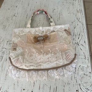 Vintage Inspired Wearable Art Purse Bag Tattered Lace Tote Bag ...