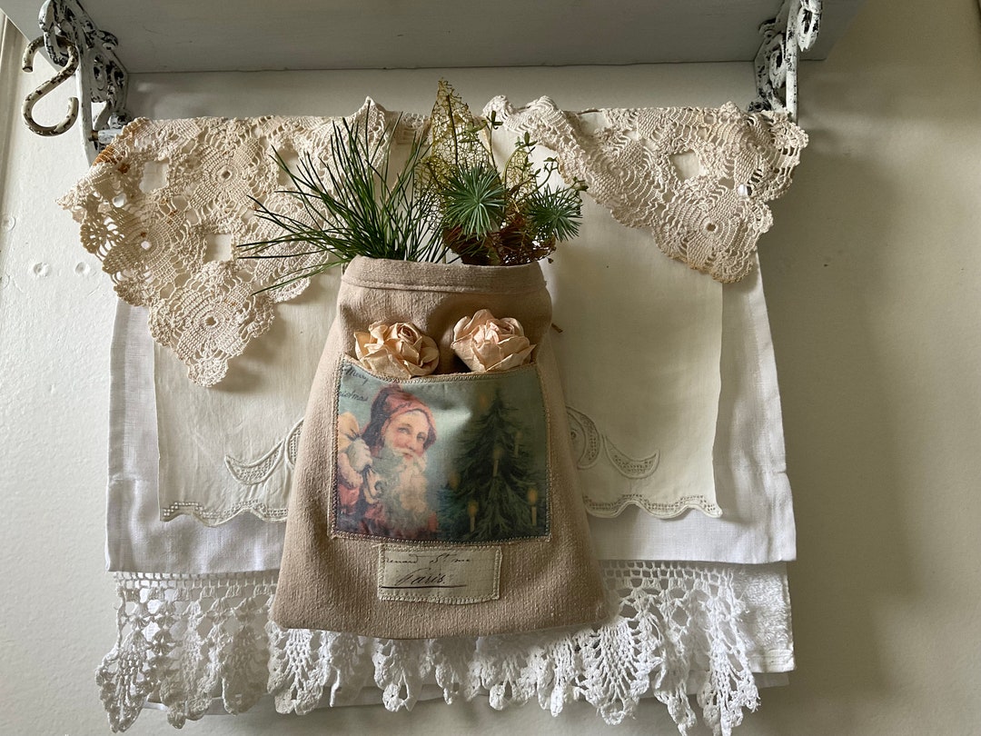 Primitive Christmas Fabric Pocket-vintage Linen-vintage Postcard ...