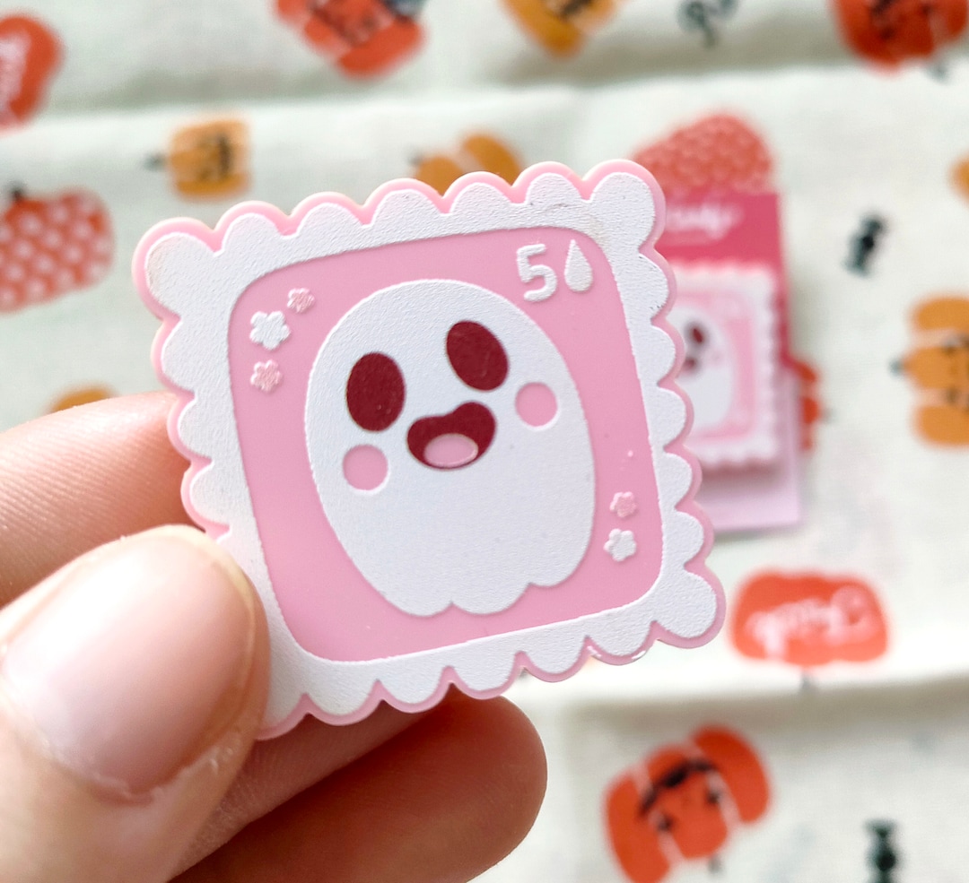 Ghost Stamp Pink Pin - Etsy UK