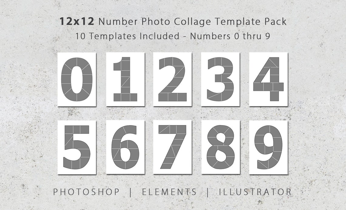 12x12 Photo Template Pack, Numbers Templates 0 Thru 9, Each Number ...