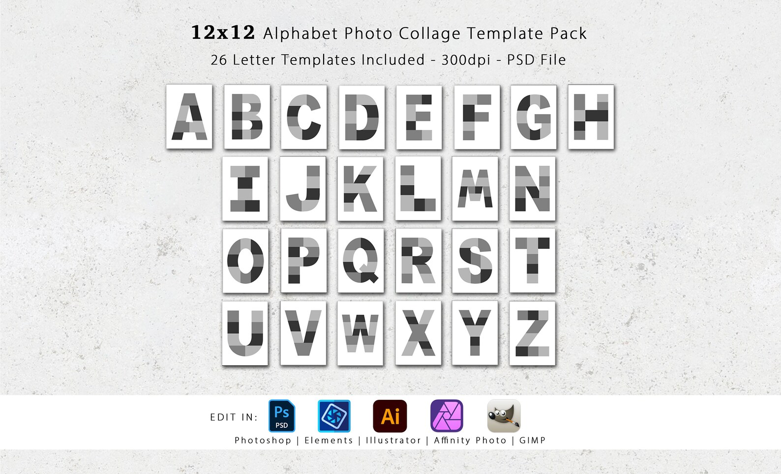 12x12 Photo Template Pack, Alphabet Templates, Letter Templates, Photo ...