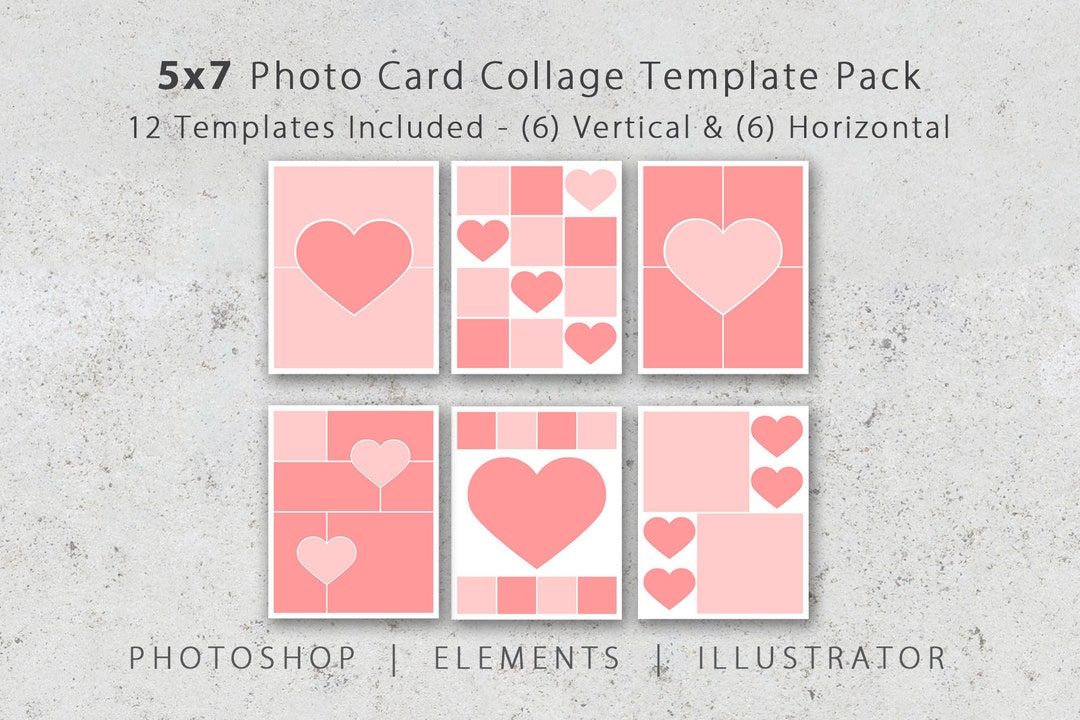 5x7 Photo Card Template Pack, Heart Templates, Photo Collage ...