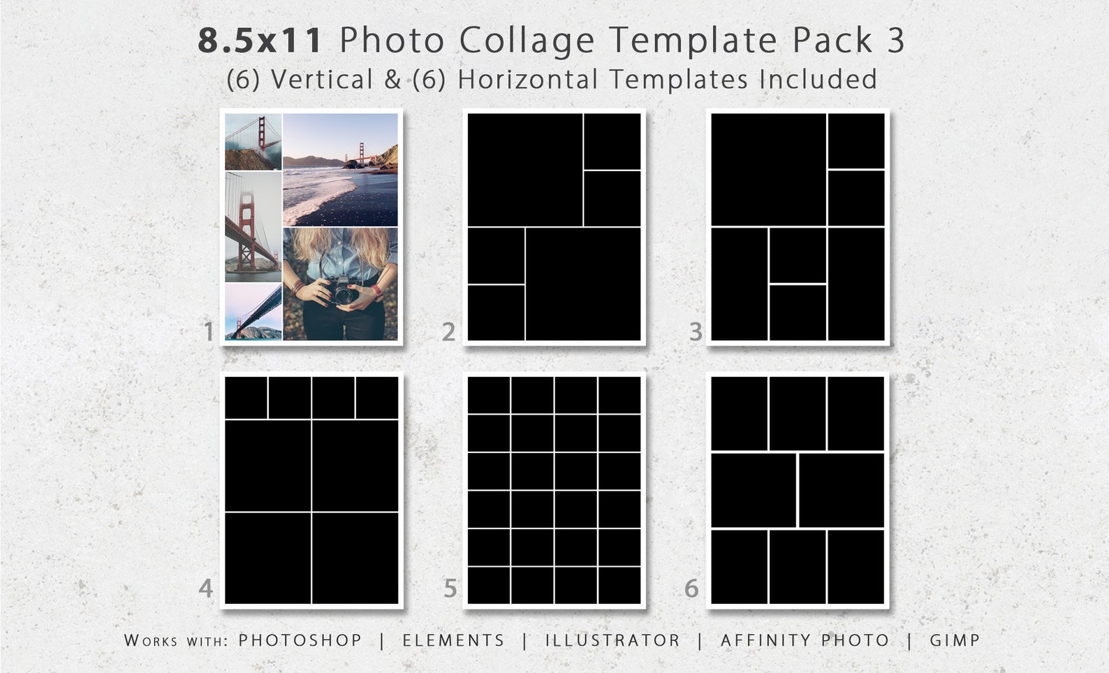 8.5x11 Photo Template Pack, Photo Collage, Portfolio Design, Scrapbook ...